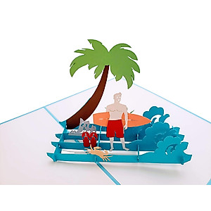 iGifts And Cards Guy Surfing 3D Pop Up Greeting Card - Ocean, Surfboard, Wave, Sport, Half-Fold, Birthday, Just Because, Thinking of You, Retirement, Get Well, Congratulations, Friendship, Good Luck
