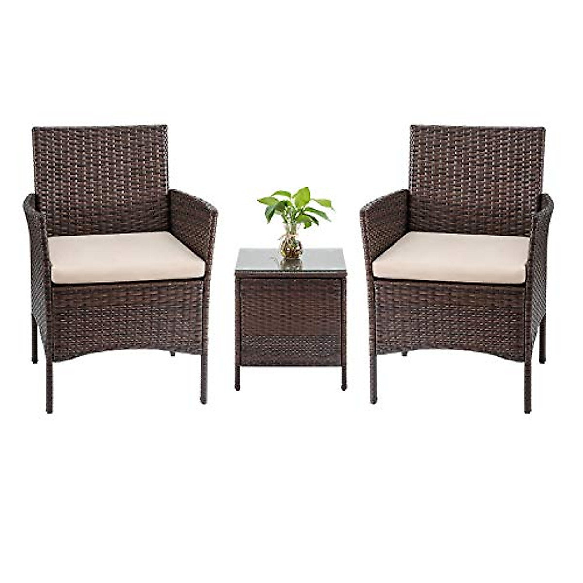 Tuoze Tozey 3 Pieces Patio Furniture PE Rattan Outdoor Conversation Set with Table Backyard Porch Garden Poolside Balcony (Brown)