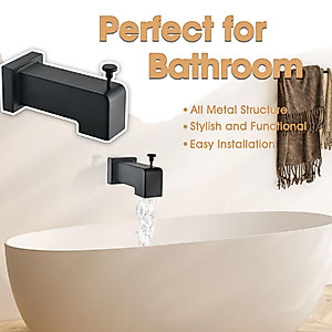 YASINU Slip On Diverter Tub Spout, Sleek Square Design for Bathroom, Fits 1/2" Copper Pipe (5/8" OD), Child-Safe Rounded Edges, Easy Installation, Matte Black