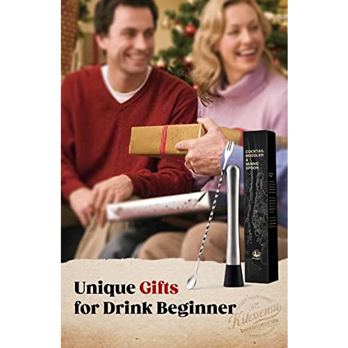 KITESSENSU Muddler and bar Spoon, 8 Inch Stainless Steel Muddler for Cocktails, Excellent Choice for Mojitos, Caipirinhas, Fruits, Herbs, Spices Based Drinks