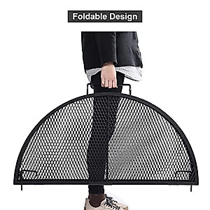 Lineslife X-Marks Fire Pit Cooking Grill Grates Portable, Heavy Duty Folding Round Campfire Grill Grate with Handles for Outdoor BBQ Cooking, Black 30 Inch