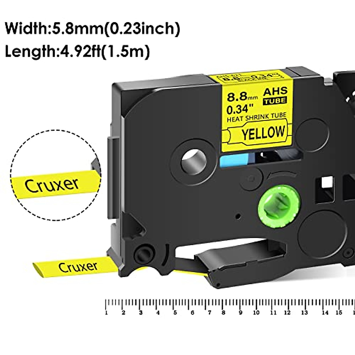 Cruxer Compatible for Brother HSE621 HS2-621 8.8mm 3/8" (0.34 Inch) Heat Shrink Tube Label Tape Black on Yellow for PTE550 PTP750 PTD210 PTD450 PTD400AD PTH110 PT710BT Label Maker, 2-Pack