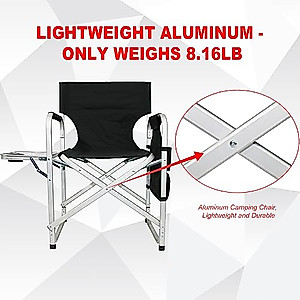 GDGYOFN Directors Chairs Foldable,Oversized Folding Chair with Side Table Cup Holder and Storage Bag, Lightweight Aluminum Outdoor Chairs, 400lbs Capacity Black