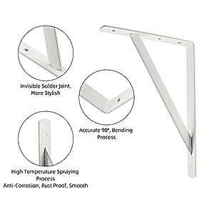 HOME MASTER HARDWARE Heavy Duty Shelf Brackets 12 x 8 inch Metal Shelves L Supports 90 Degree Triangle Wall Mount Angle Bracket for Floating Shelving with Screws, White 10-Pack