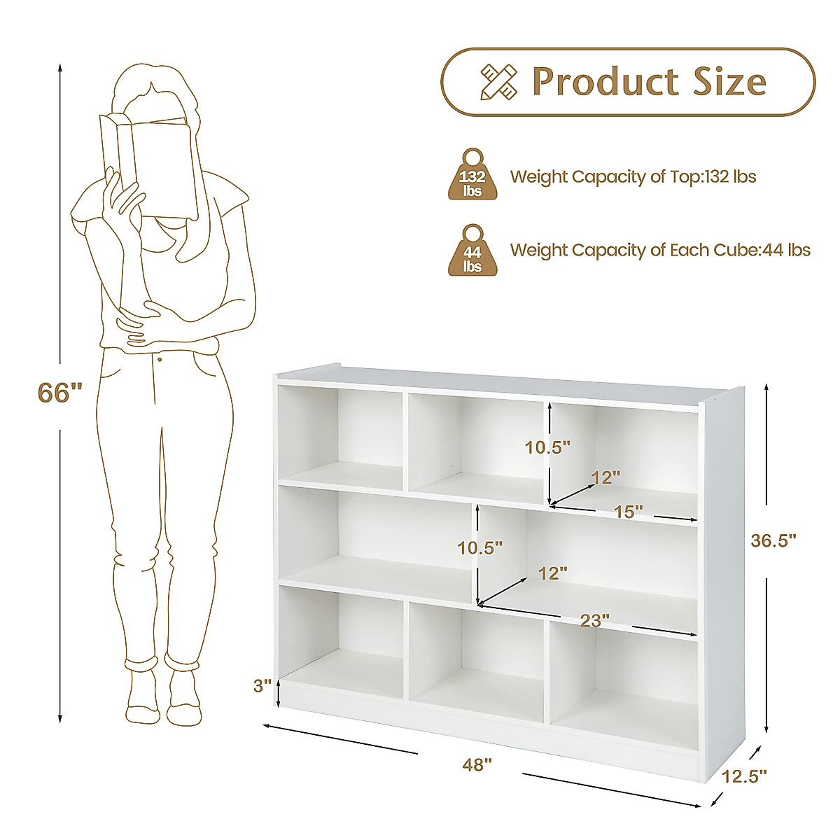 Tangkula 8-Cube Bookcase, Wood 3 Tier Open Storage Bookshelf, Modern Multipurpose Display Cabinet for Living Room, Study, Reading Nook, 48 x 12.5 x 36.5 Inch, White