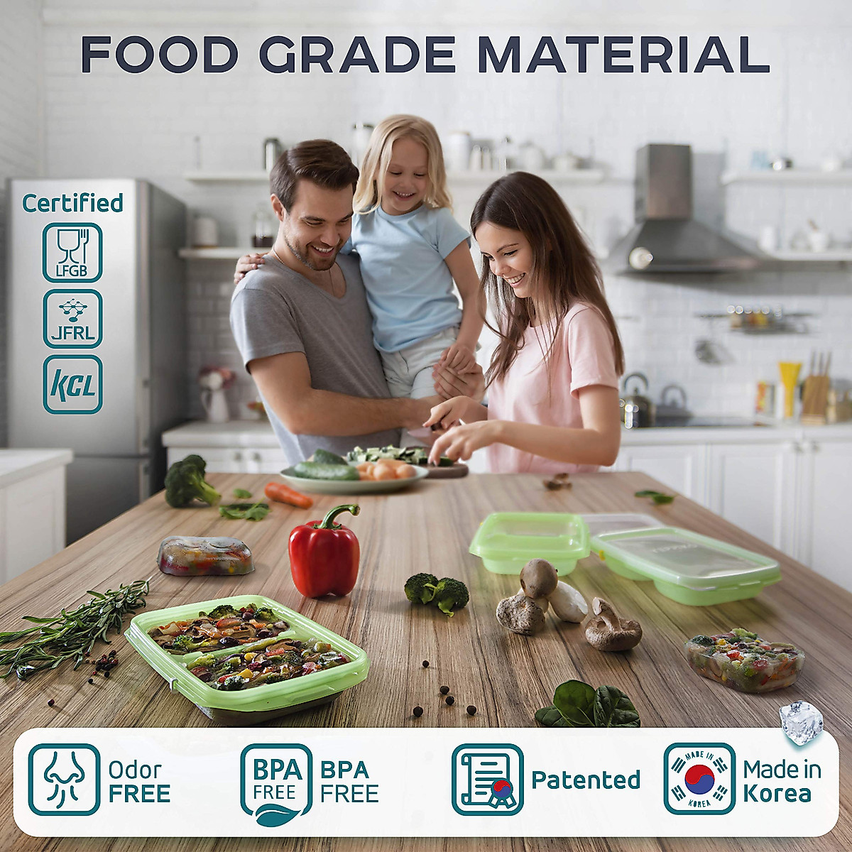 Freezer Food Trays Cubes - Stock Storage Freeze Cup Cubes with Leakproof Lids 6 piece (3 Trays + 3 Lids) - Freezer Portion Containers - Soup Meal Ice Cube Portion Trays with Cube Lids