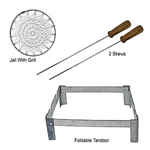 ANSHEZ Small Barbeque Grill Stand For Gas Stove | Gas Tandoor Grill For Home | Foldable Chhota Tandoor with 2 Skewers & 1 Jali |Free Standing | Gas powered
