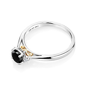 Gem Stone King 925 Sterling Silver and 10K Yellow Gold Black Onyx and White Lab Grown Diamond Engagement Ring For Women (0.51 Cttw, Gemstone December Birthstone, Available in size 5, 6, 7, 8, 9)