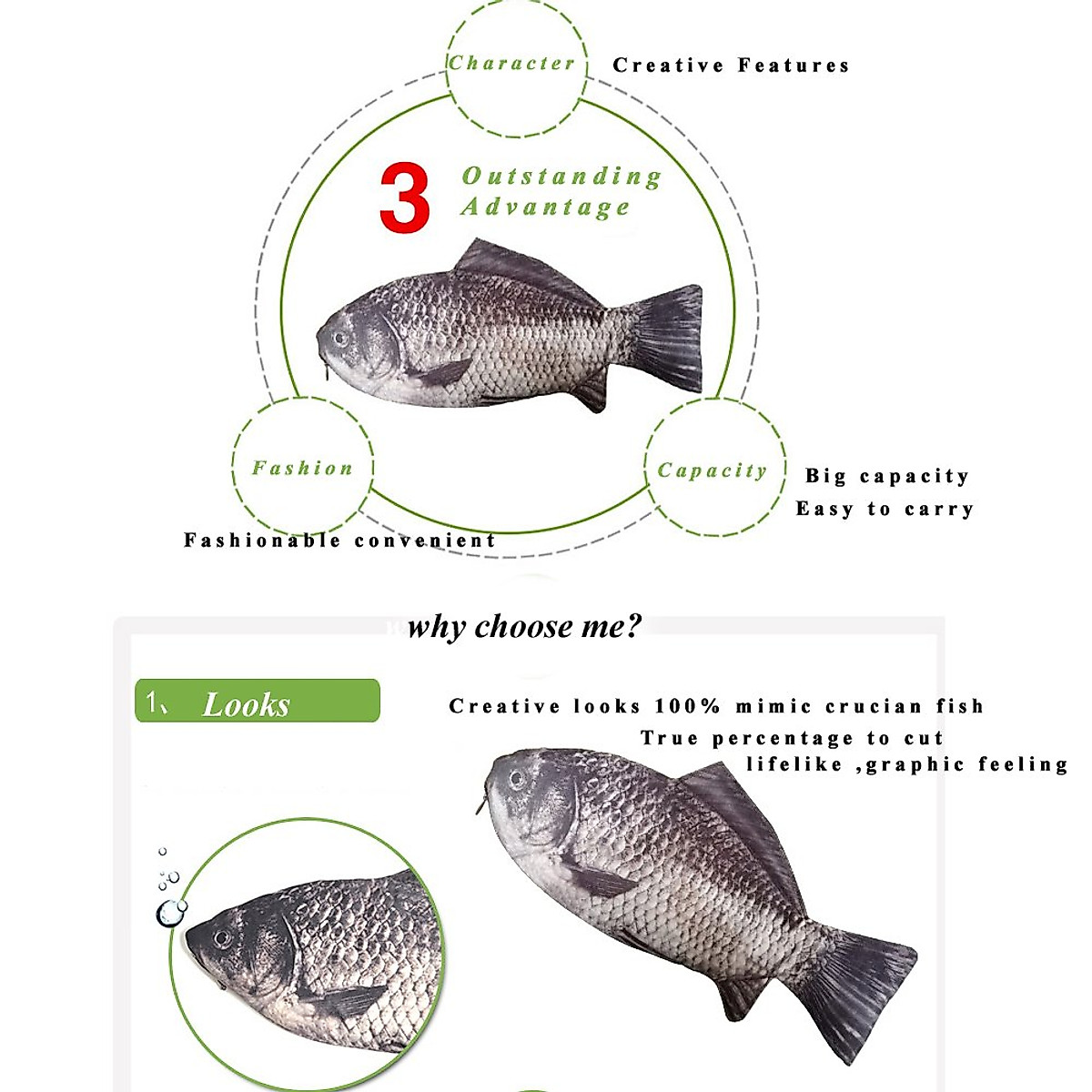 Emulation Fish Shape Creative Pencil Case Pen Bag Coin Purse Phone Bag with Simulated Lining Inside Padded Thick Foam with 12pcs Color Pencil Gift