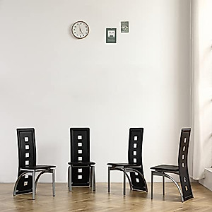 Karl home Modern Hollow Dining Chair Set of 4, Black Dining Chairs with PVC Backrest & Leather Cushion, Dining Chair for Kitchen & Dining Room, 300lbs Weight Capacity