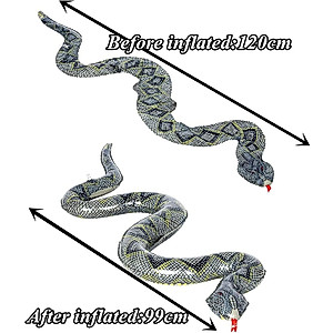 Large Inflatable Snake, Realistic Inflatable False Snake, False Snake Halloween Prank Props, Lifelike Inflatable Snake for Garden Pool Halloween and April Fool's Day Party Decoration (3PCS)