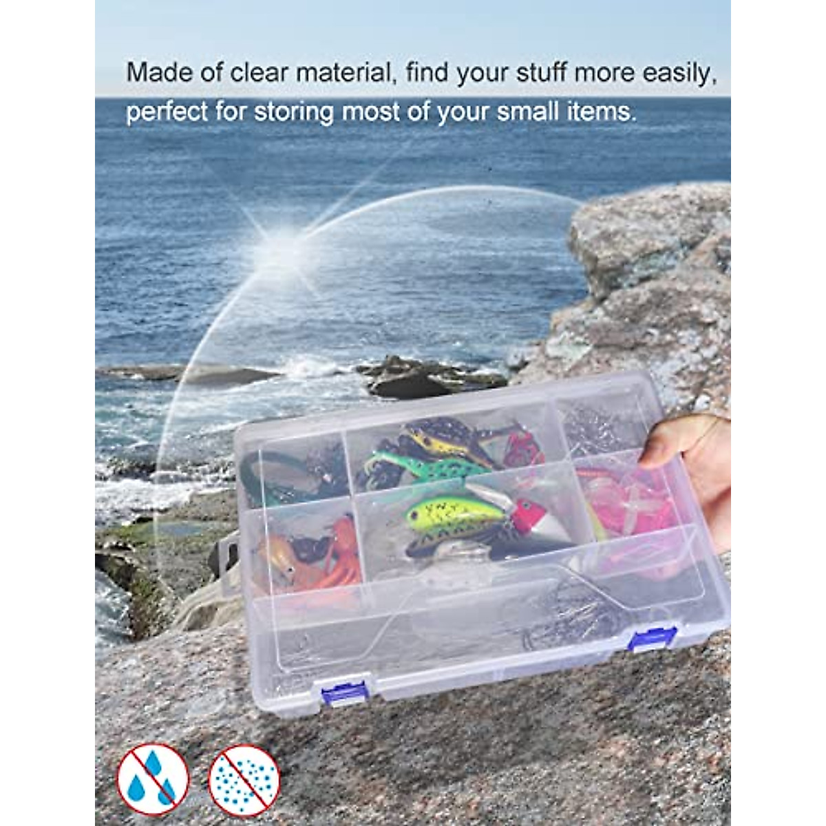 Beoccudo Tackle Box Beads Organizer Tackle Boxes with Dividers Plastic Storage Large 10 Grids Box Jewelry Compartment Container (10 Grids Box, 2 Pack)