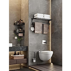 Towel Racks for Bathroom, Black Towel Bar for Bathroom with Double Shelf, Bathroom Towel Rack Wall Mounted 2 Tier, Bathroom Accessories, Space Aluminum, 24 Inch