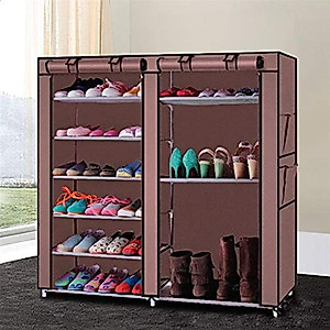 Amoriel Double Rows 9 Lattices Combination Shoe Rack Boot Shoe Storage Cabinet with Dust-Proof Non-Woven Fabric Cover - Brown