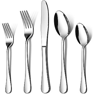 LIANYU 10 Piece Silverware Flatware Set for 2, Stainless Steel Cutlery Eating Utensils, Mirror Finished, Dishwasher Safe