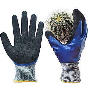 GLOSAV Durable Gardening Gloves for Men, Heavy Duty Nitrile Garden Gloves, Double Coated Work Gloves, Cut Resistant, Puncture Proof, Water Resistant, Touch Screen (Medium)