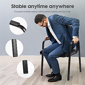 edx Waiting Room Guest Chairs Set of 2 with Padded Arms, Leather Office Stationary Reception Side Chair for Home Desk Conference Lobby Church Medical Clinic Elderly Student, Lumbar Support-Black