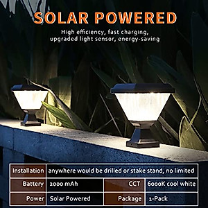 GUYULUX Outdoor Solar Floodlight, Fence Post Cap Solar Lights, Post Mounted or Ground Stake Pathway Light, LED Solar Lamp Post Light for Patio, Yard, Garden, Porch, Deck, 1-Pack