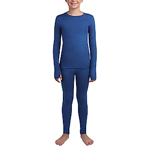 Eddie Bauer Thermal Underwear For Kids - 2 Piece Performance Base Layer Underwear Set For Boys and Girls (5-16), Size 10-12, Nautical Blue