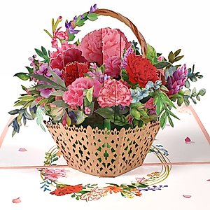 GREETING ART Flower Basket Pop Up Card, 8x6 – 3D Birthday Card for Mom, Mother's Day Card,Pop Up Flower Greeting Cards for Wife, Paper Flower Card, Thank You Card, Appreciation Card