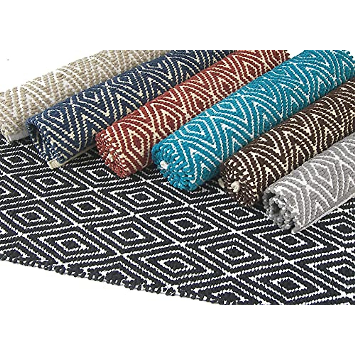 Chardin home 100% Cotton Diamond Rug Fully Reversible - Mat Size 21''x34'', Machine Washable, Greyish Beige & White