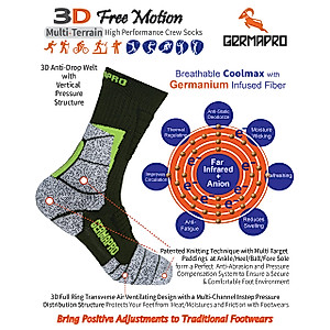 Men's Breathable Hiking Work Boot Socks w/Anti-Stress Moisture Wicking Germanium & Coolmax Fiber Lite-Compression 1/2 pr (X-Large, 1 Olive + 1 Dark Grey)