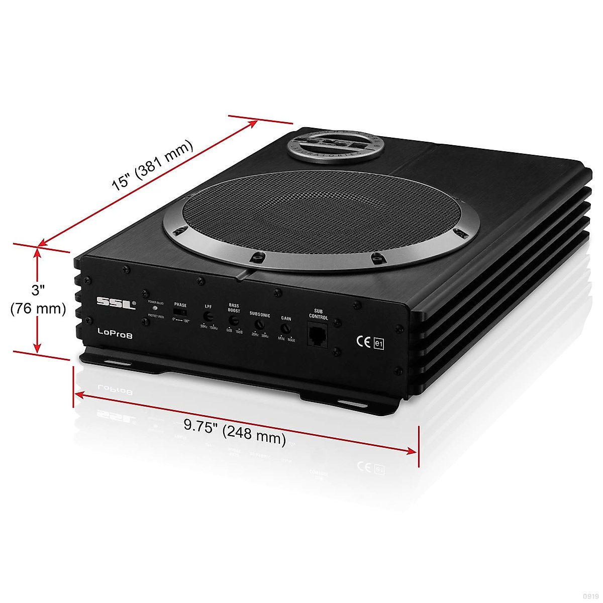 Sound Storm Laboratories LOPRO8 Powered Under Seat Car Subwoofer - 600 Watts Max, Single 2.6 Ohm, Voice Coil, Built in Amp, Low Profile, Remote Subwoofer Control