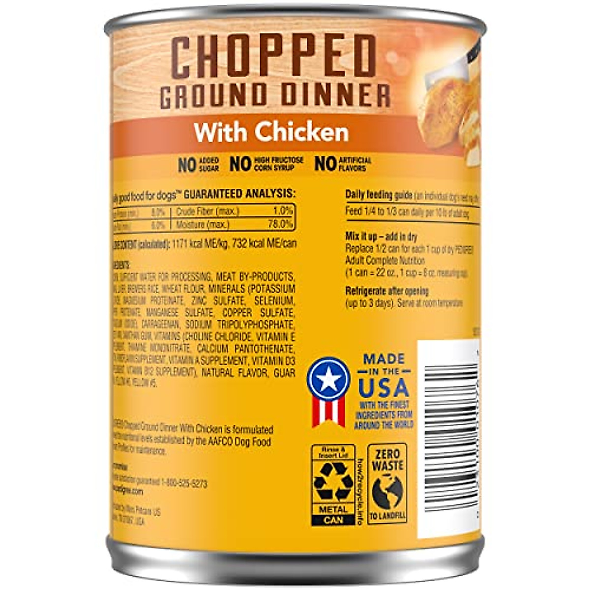PEDIGREE CHOPPED GROUND DINNER Adult Canned Soft Wet Dog Food with Chicken, 22 oz. Cans 12 Pack