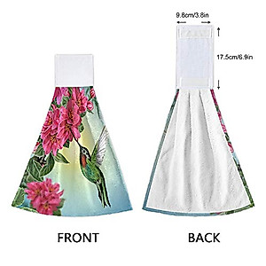 YYZZH Hummingbird Bird Floral Print Red Apple Flower Blue Sky Kitchen Hand Towels with Hook & Loop Set of 2 Absorbent Bath Hand Towel Hanging Tie Towel
