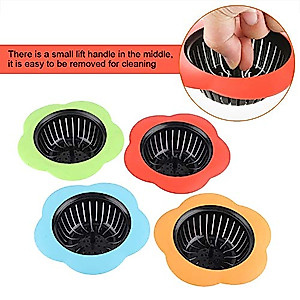 SOONHUA Kitchen Sink Strainer, 4PCS Flower Shaped Plastic Basin Sink Strainer Drain Stopper Bathroom Accessories 4.5'' Diameter