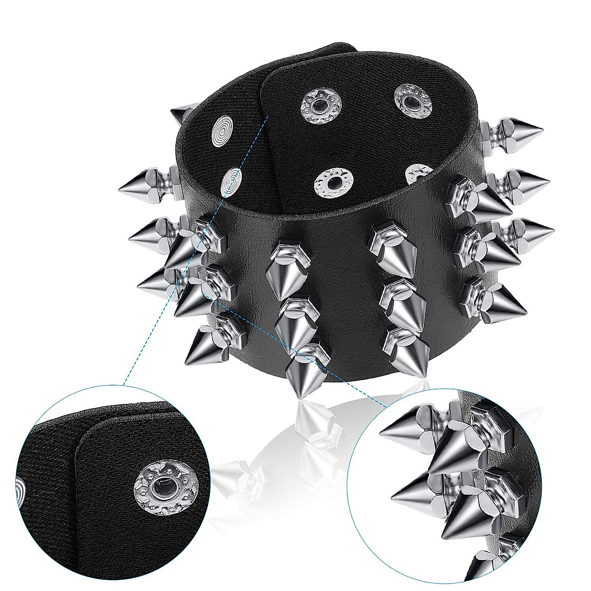 Hicarer 6 Pcs Spiked Studded Bracelets Punk Leather Rivets Bracelet Cuff for Men Women Halloween Accessories(Classic Style)