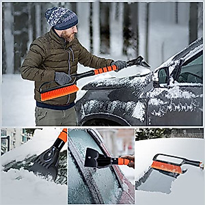 BHYTAKI Snow Brush and Detachable Ice Scraper, 27" Snow Removal Tool Car Brush with Ergonomic Comfortable Foam Grip for Christmas Car Truck SUV- No Scratch (Heavy Duty ABS, PVC Brush)