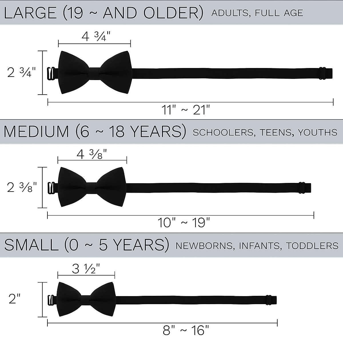 Bow Tie House Mens Pre-Tied Soft Crape Bow Tie for Wedding Formal Events Solid Tuxedo (Large, Black)