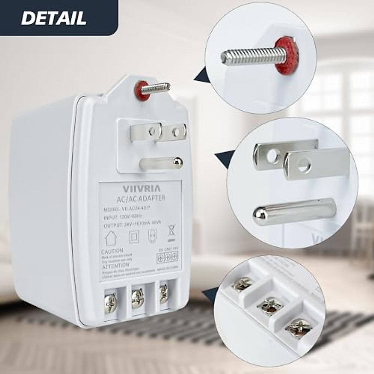 VIIVRIA 24-Volt AC 40VA Plug-in Doorbell Transformer, Compatible with Ring Wired Video Doorbell, Nest, Ecobee, Sensi, and Honeywell Thermostats, Power Supply for Multiple Smart Doorbells