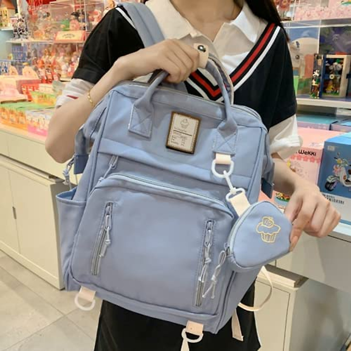 Kawaii Backpack Cute Backpack Aesthetic Backpack for Girls Teens Students Back to School (blue)