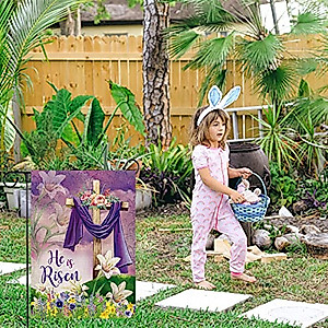 He Is Risen Garden Flags, Spring Easter Garden Flag Vertical Double Sized Burlap Flag for House Yard Outdoor Decor 12.5 x 18 Inch