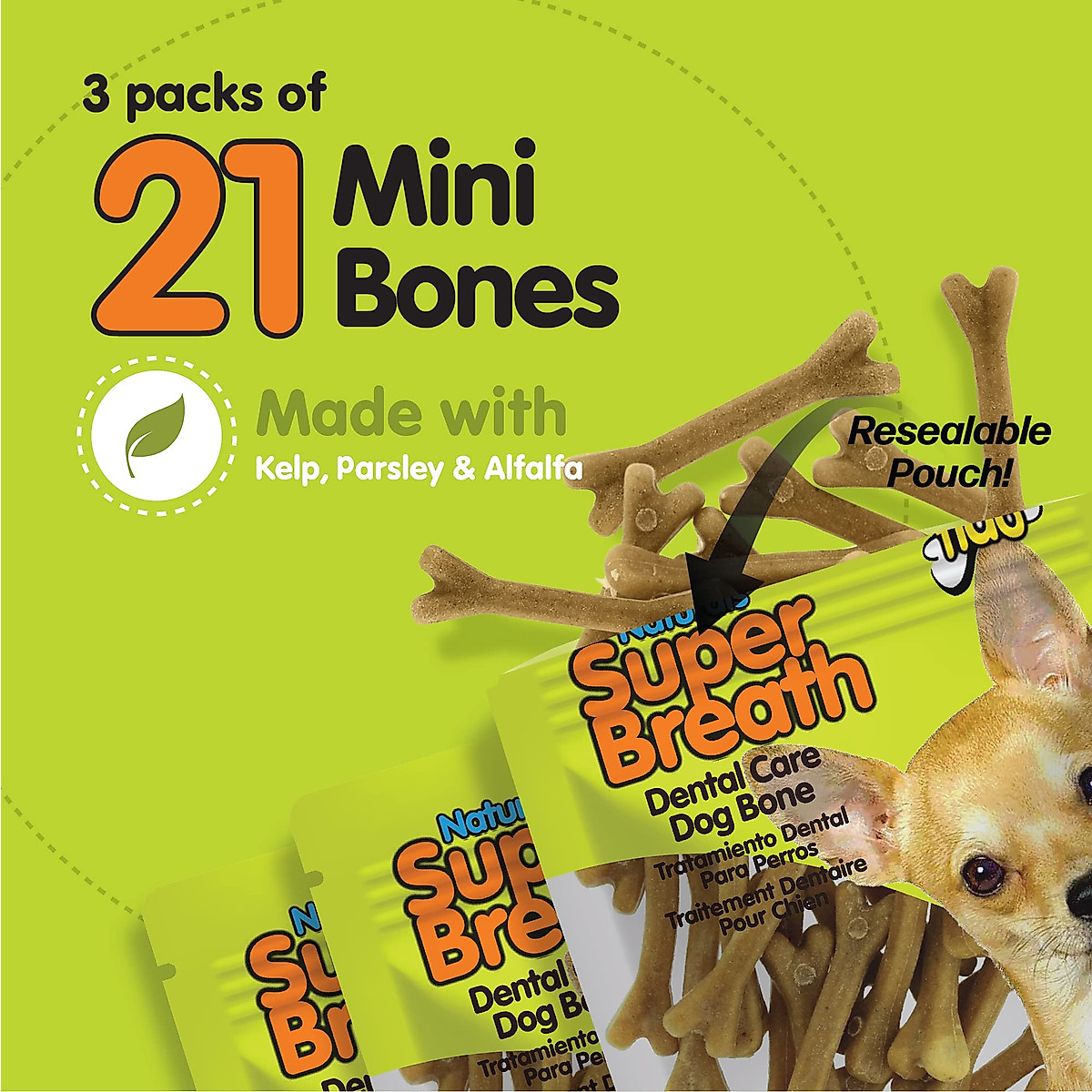 Fido Super Breath Dental Care Bones for Dogs - 21 Treats Per Pack (3 Pack) - Dog Dental Treats for Small Dogs (Made in USA) - Dog Dental Chews Help Reduce Plaque, Tartar Buildup, and Freshens Breath