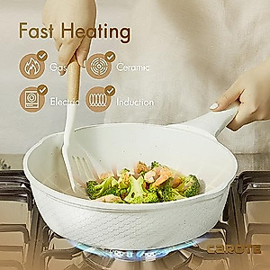 CAROTE 14 Pcs Nonstick Cookware Sets, Pots and Pans Sets Kitchen, Cooking Pots White Induction Non Stick Set w/Frying Pans & Saucepans(PFOS, PFOA Free)