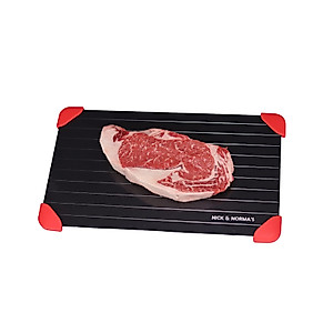 Nick & Norma's Kitchen Defrosting Tray for Frozen Meat – Thermal - Conducting Aluminum Defrosting Plate Board – Large Defrost Thawing Tray for Frozen Meat, Fish, Veggies - Silicone Riser & Water Ridge