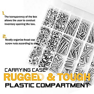 VIGRUE 900Pcs Screws Bolts Nuts Washers Hardware Assortment Kit,Metric M3 M4 M 5 Hex Button Socket Head Cap Screws Nuts Assortment Set Kit