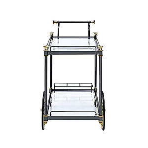 ACME Cyrus Serving Cart - - Black/Gold & Clear Glass