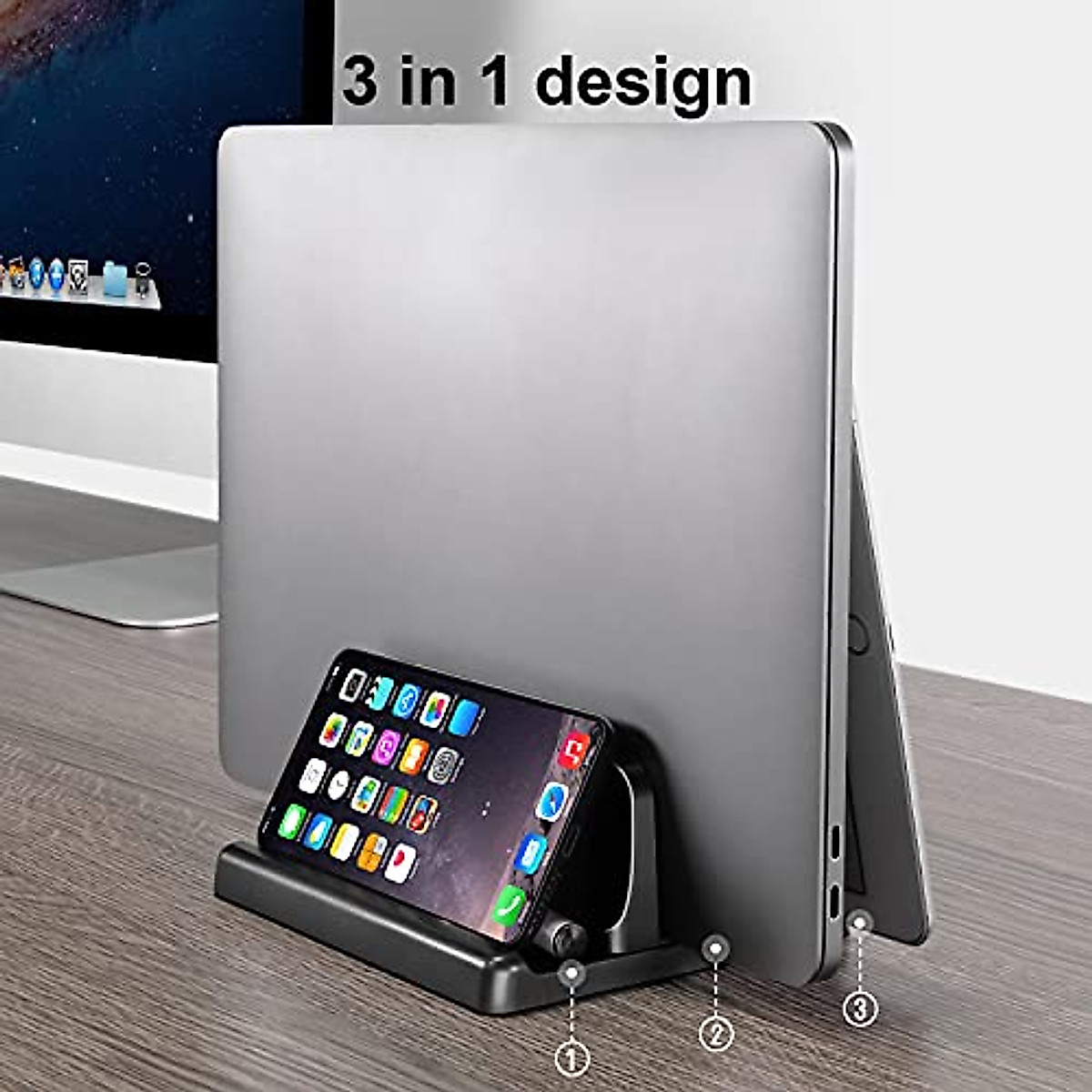 Dofuhem Vertical Laptop Stand Holder,Adjustable Plastic Desktop Notebook Dock,Space-Saving for All MacBook/Surface/Samsung/HP/Dell/Chrome Book,Black