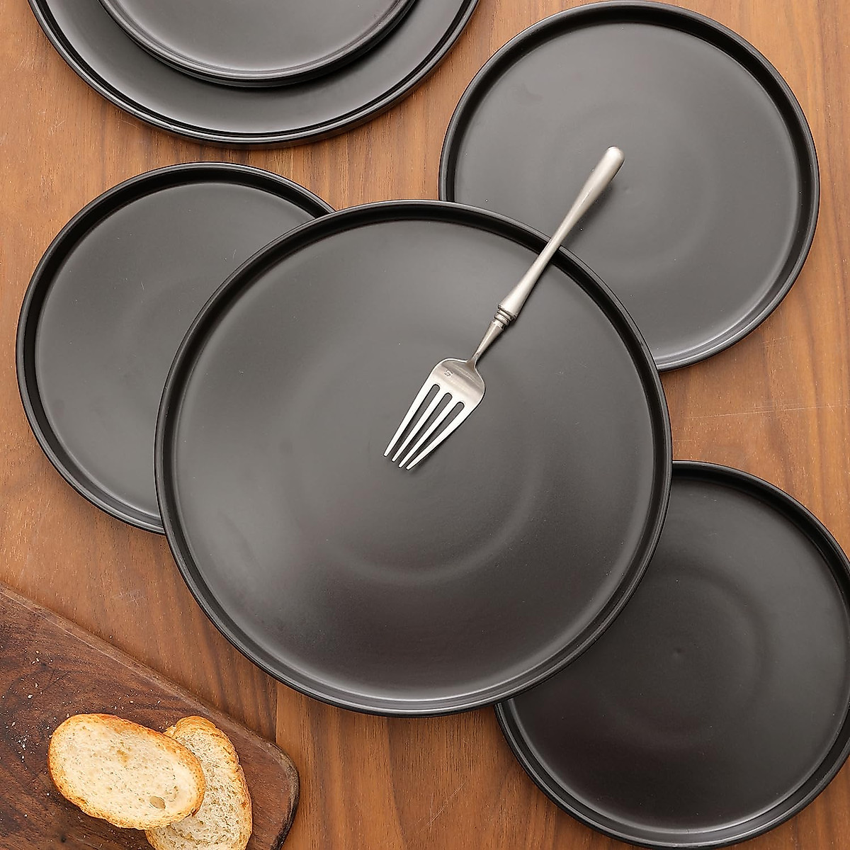 Stone Lain Celina Modern Stoneware 24-Piece Dinnerware Set, Dinner and Salad Plates, Soup Bowls, Dish set for 8, Black