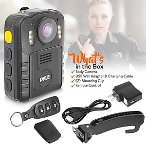 Pyle Police Security Video Body Camera - HD 2304x1296p 36MP Rechargeable Wireless Waterproof Wearable Law Enforcement Surveillance Cam, Audio Video Recording, Night Vision, Motion Detector PPBCM92