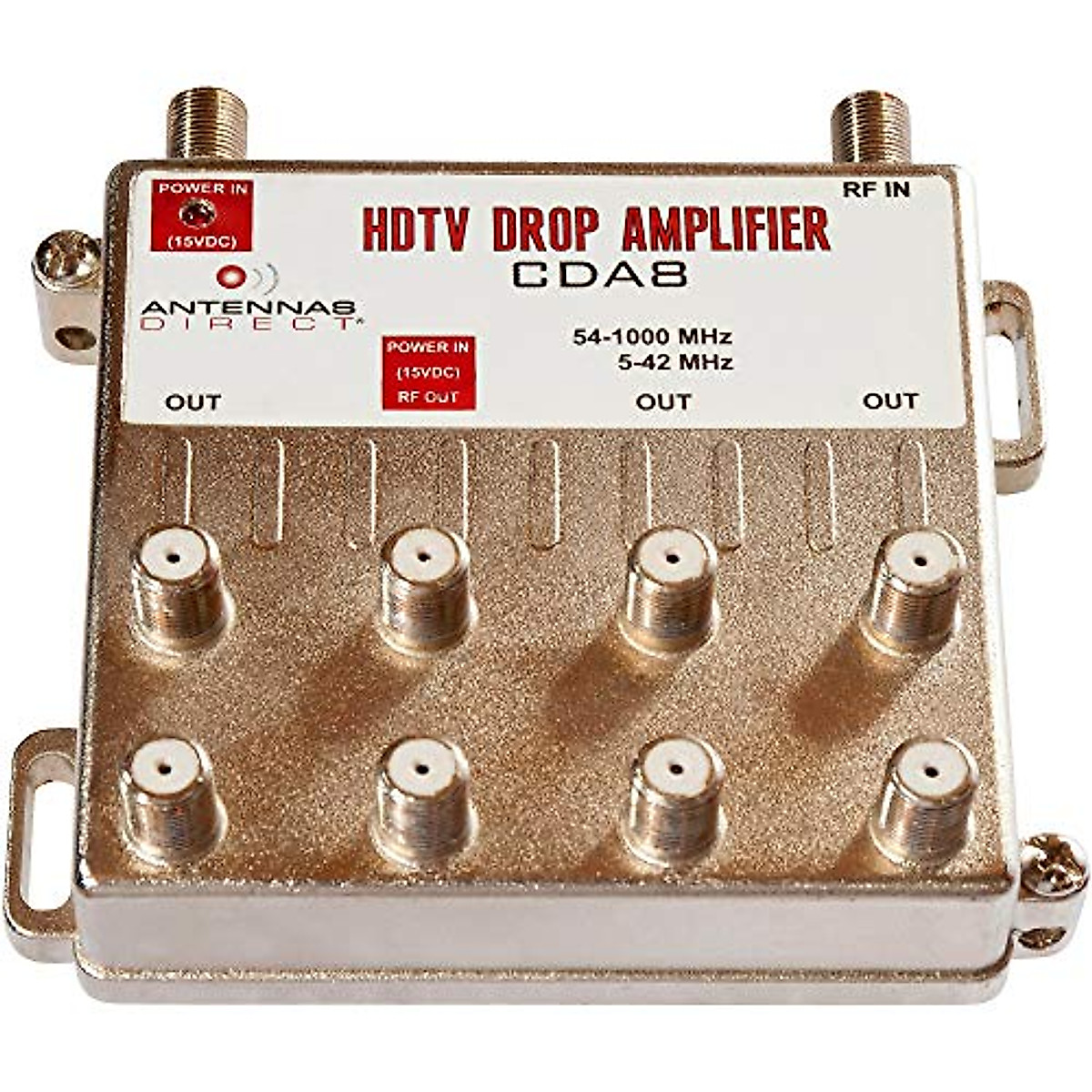 Antennas Direct 8-Port TV Distribution Amplifier, Connect up to 8 Televisions to 1 Antenna, Power Supply, Coaxial Cable, For Indoor Use, 4K Ready, Silver - CDA8