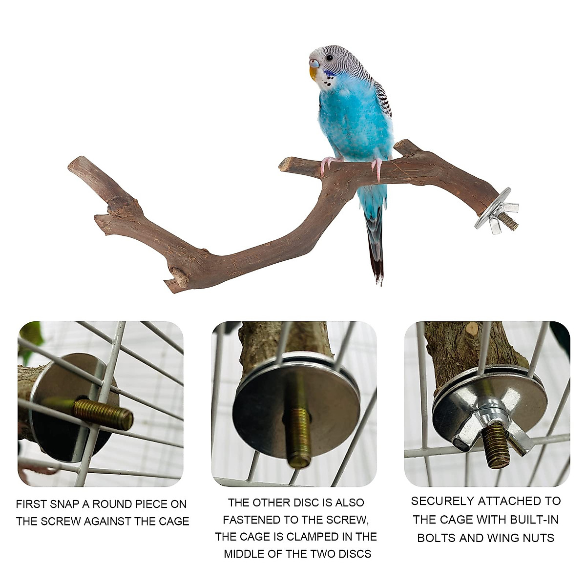 5PCS Bird Perch Stand Natural Wooden Parrot Stand Branch, 3 Grape Wood Perch, 2 Stand, Paw Grinding Fork Parakeet Chewing Stick Exercise Training Branches for Cockatiels, Small Birds