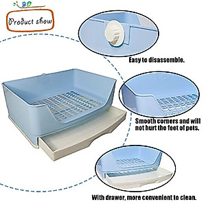 kathson Large Rabbit Litter Box with Drawer, Pet Toilet Potty Trainer Corner Toilet Bigger Pet Pan with Grass Mat for Adult Guinea Pigs, Chinchilla, Hamster (Brown)