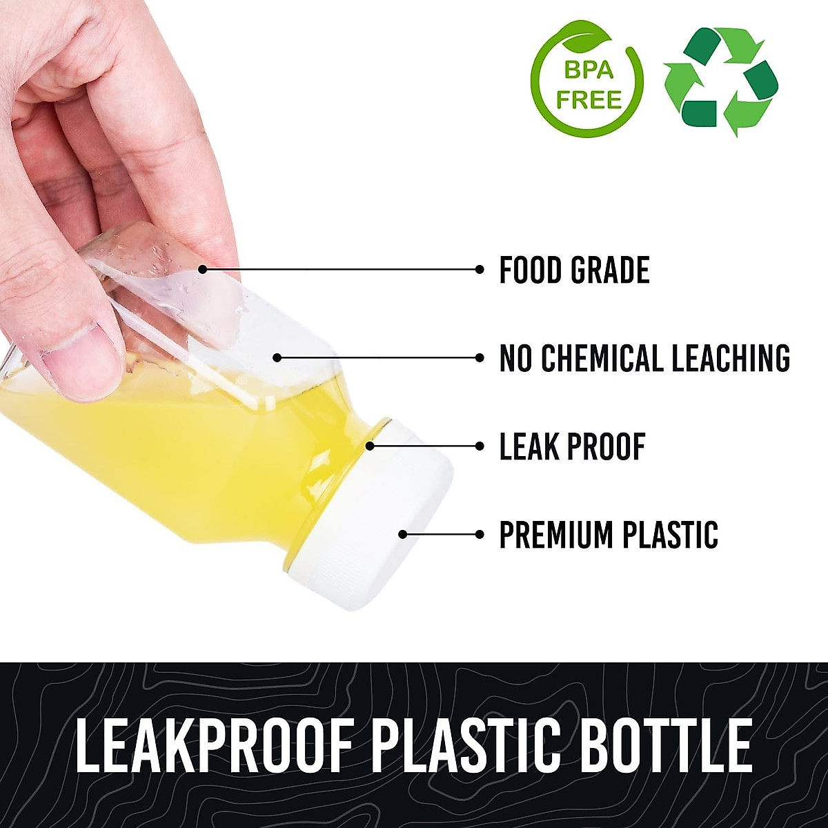 Norcalway 8pcs 2oz Shot Bottles with Caps - Ginger Shot Lids, Wellness Juice, Freezer Safe, Leak Proof, Food Grade Bottles