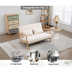 JOYBASE 45.7" W Small Loveseat Couch Sofa, Mid-Century Modern Love Seat Couch with Armrests for Living Room, Small Space, Apartment, Bedroom (Beige, Fabric)