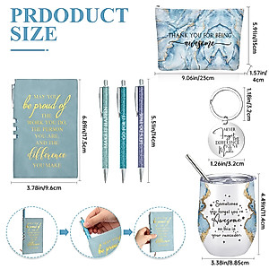 Domensi 7 Pcs Christmas Thank You Gift for Women 12 oz Stainless Steel Tumbler Makeup Bag Keychain Journal Ballpoint Pen for Thanksgiving Team Staff Coworker Volunteers(Blue)